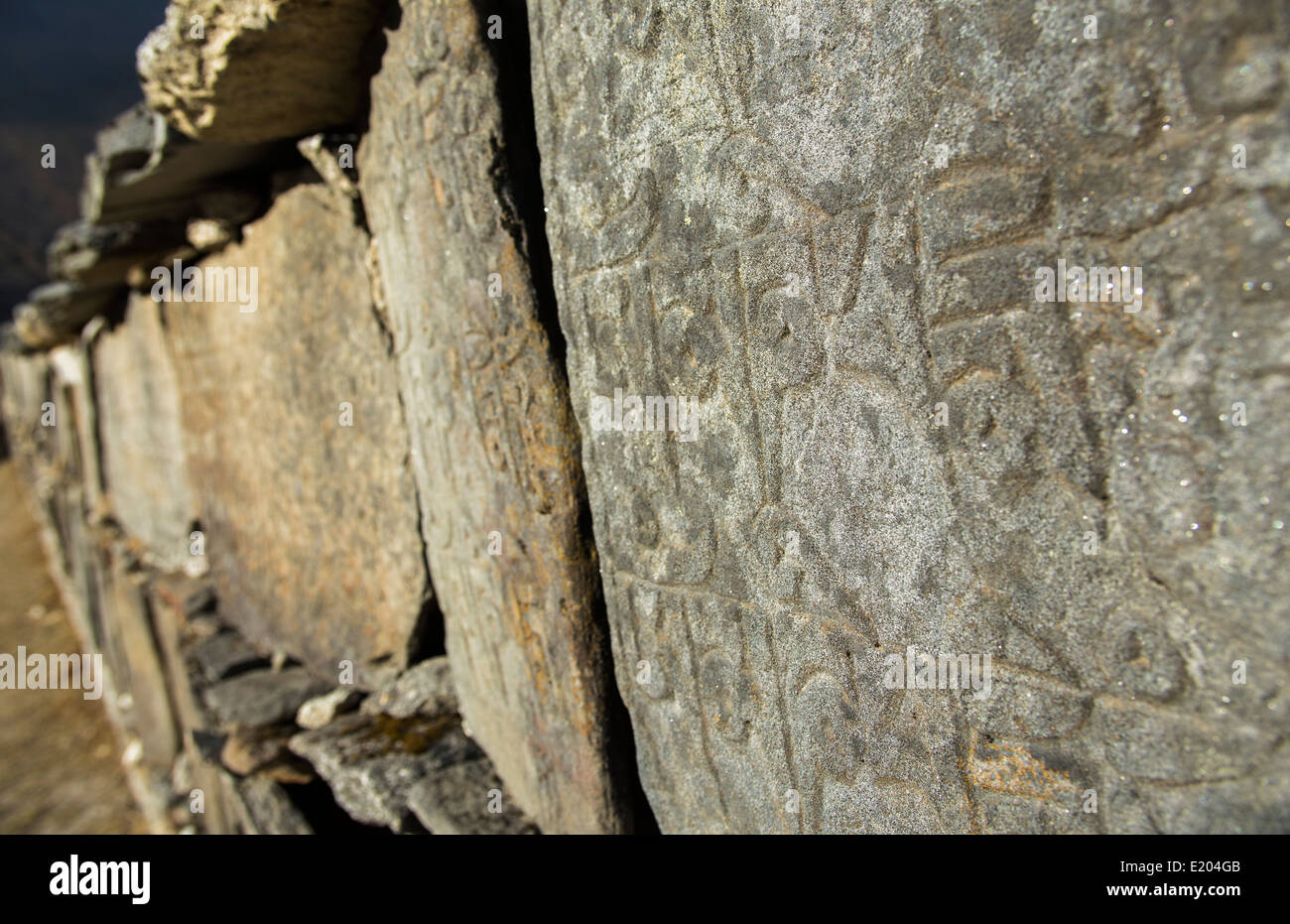 Nepal Mani stones on a Mani Wall in Khumjung Solukhumbu, remote, Mt ...