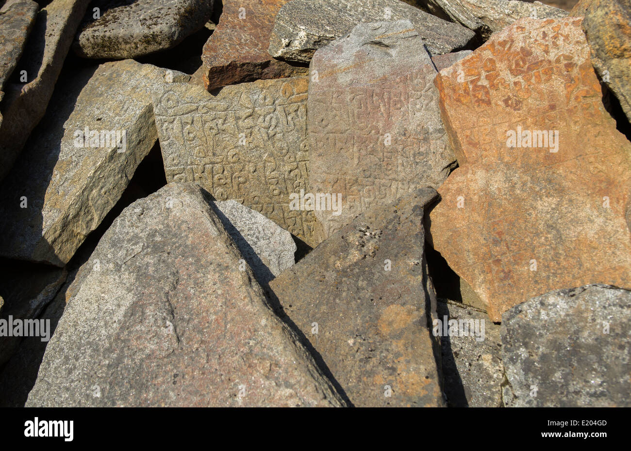 Nepal Mani stones on a Mani Wall in Khumjung Solukhumbu, remote, Mt ...