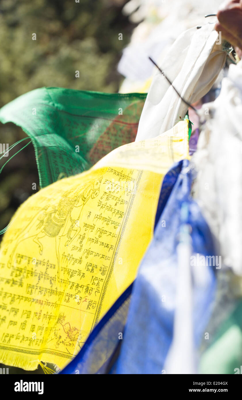 Nepal Prayer flags and Kata scarves tied to a bridge in Solukhumbu ...