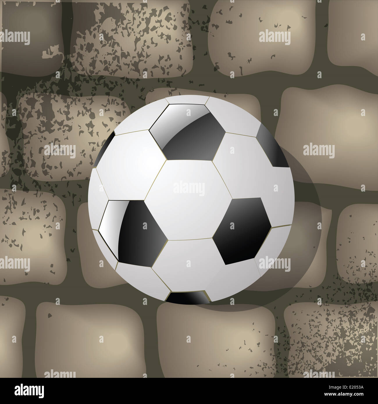 colorful illustration with soccer ball on a gray brick background for ...