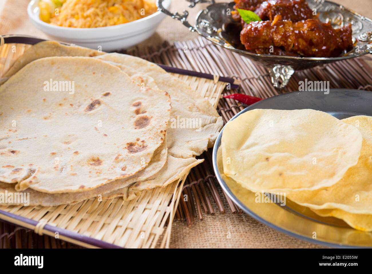 Chapati or Flat bread, roti canai, Indian food, made from wheat flour ...