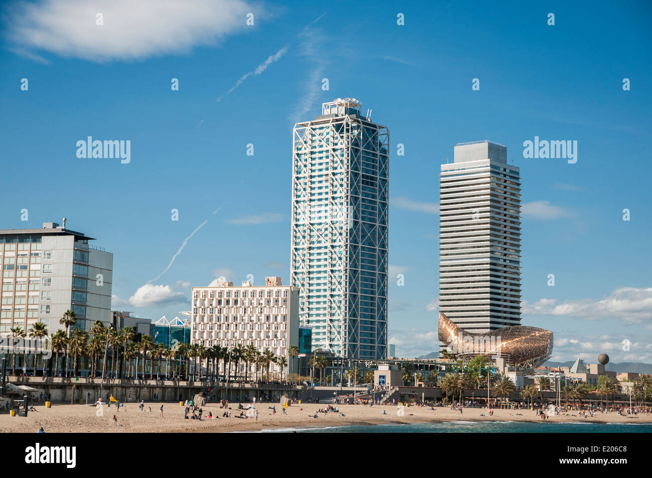 Barcelona beach where the big buildings observed nowadays Stock Photo ...