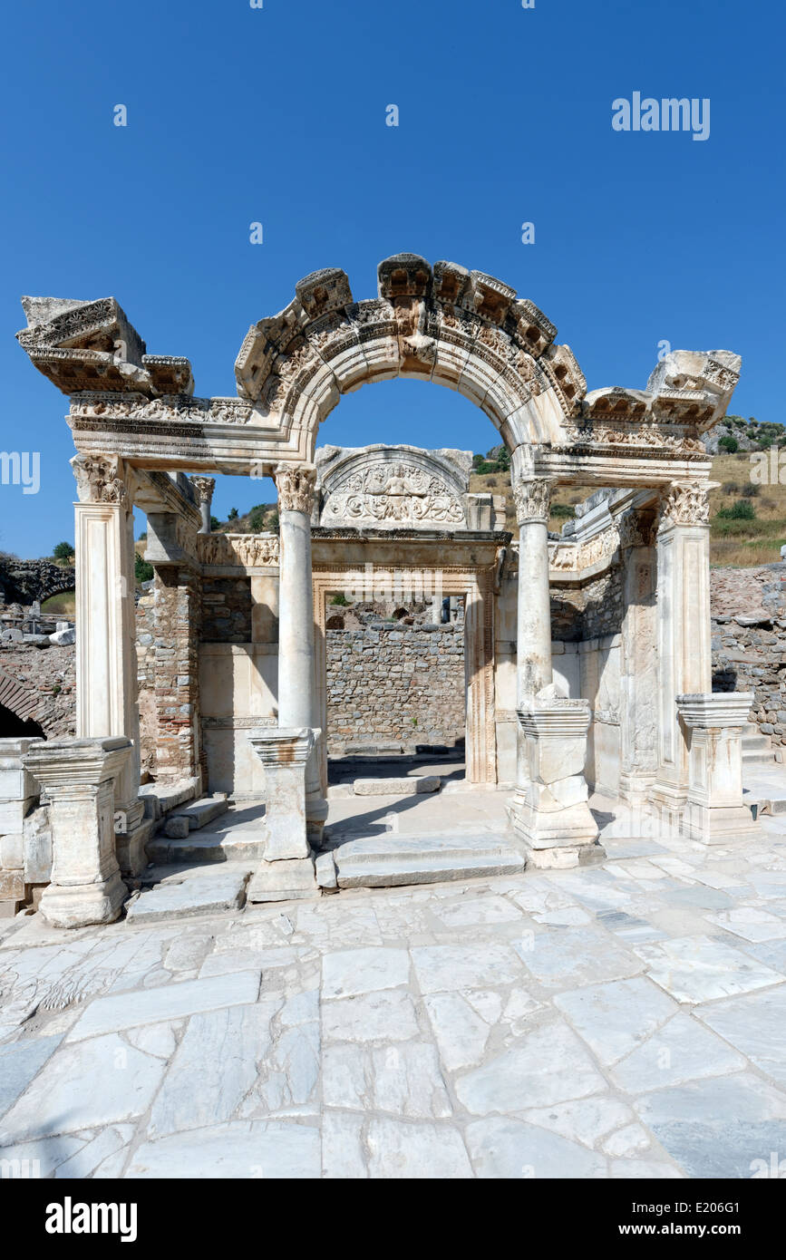 The facade of the Temple of Hadrian with its elegant Corinthian columns ...