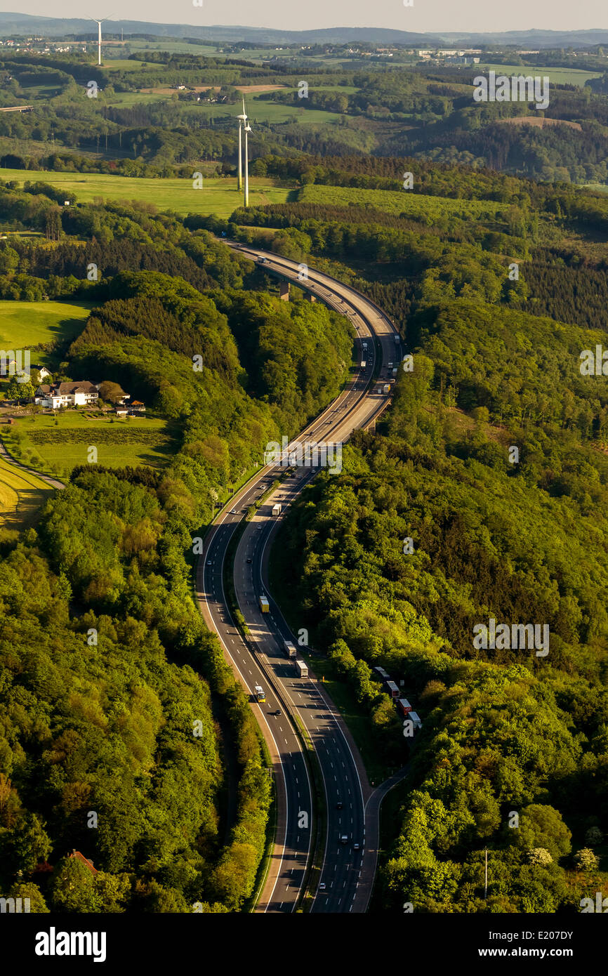 Aerial view, "Sauerlandlinie", A45 motorway, near Emst, Hagen, North ...