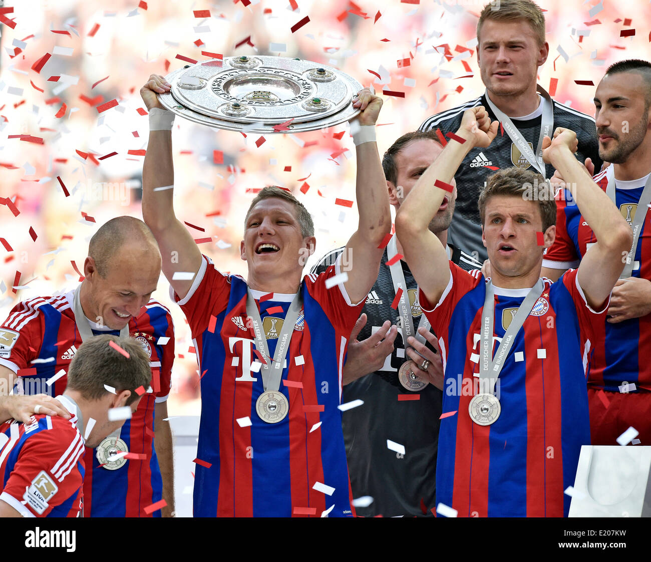 Championship celebration, Bastian Schweinsteiger with championship ...