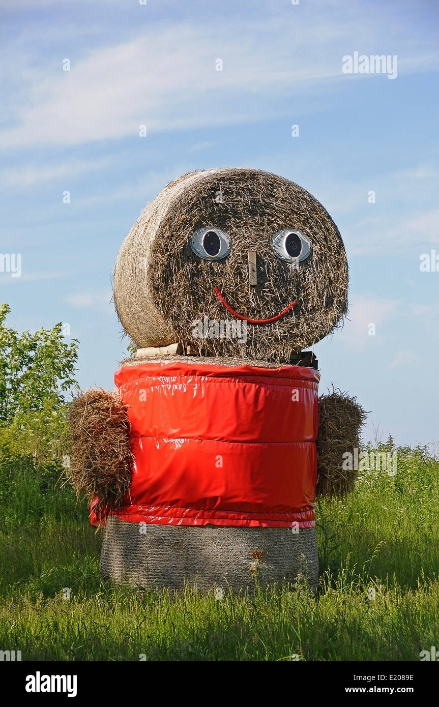 Straw doll made of straw bales, Mecklenburg-Western Pomerania, Germany ...