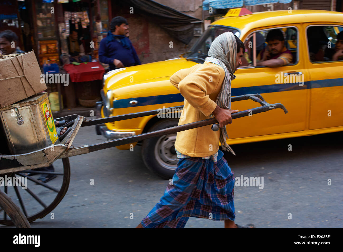 India, West Bengal, Kolkata, Calcutta, rickshaw on the street Stock ...