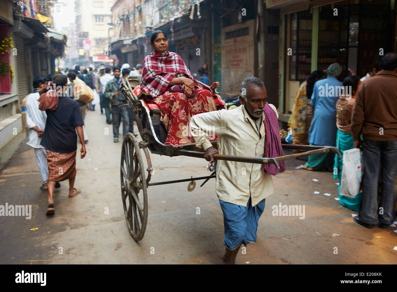 India, West Bengal, Kolkata, Calcutta, rickshaw on the street Stock ...