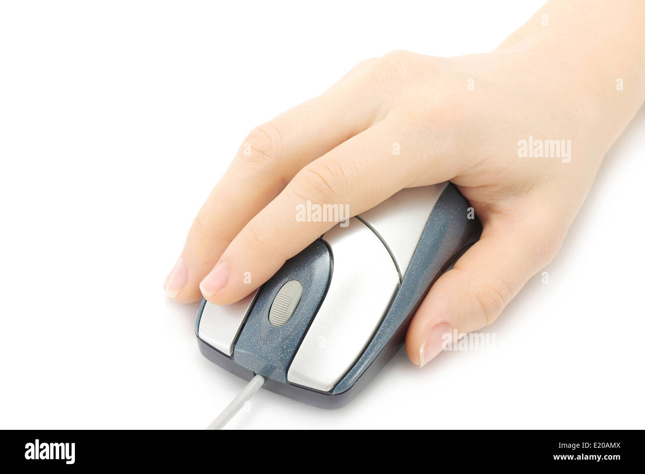 Woman hand with computer mouse on a white background Stock Photo - Alamy