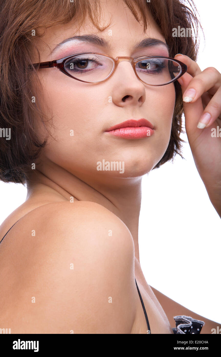 serious model in glasses Stock Photo - Alamy