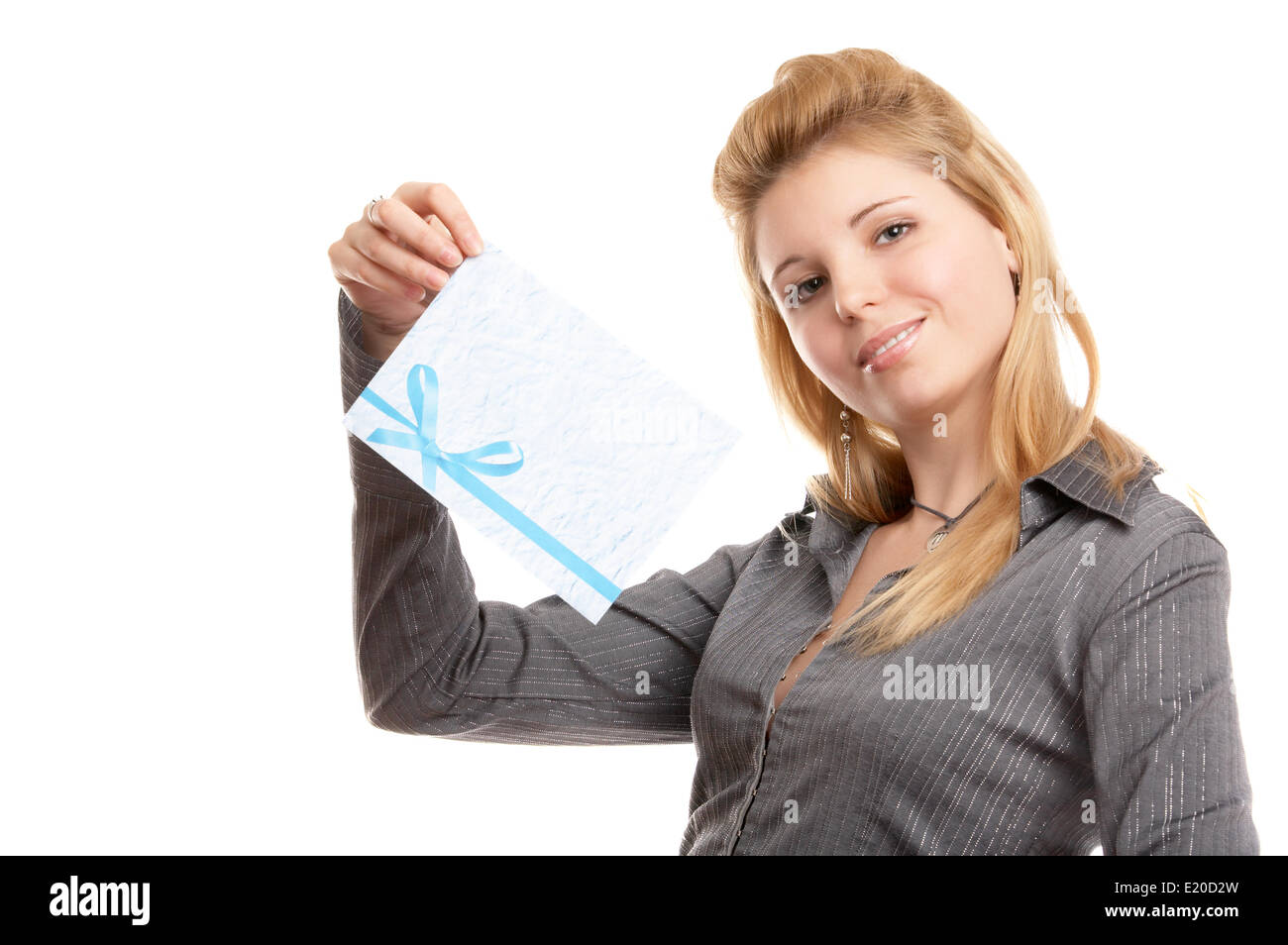 Beautiful woman holding letter Cut Out Stock Images & Pictures - Alamy