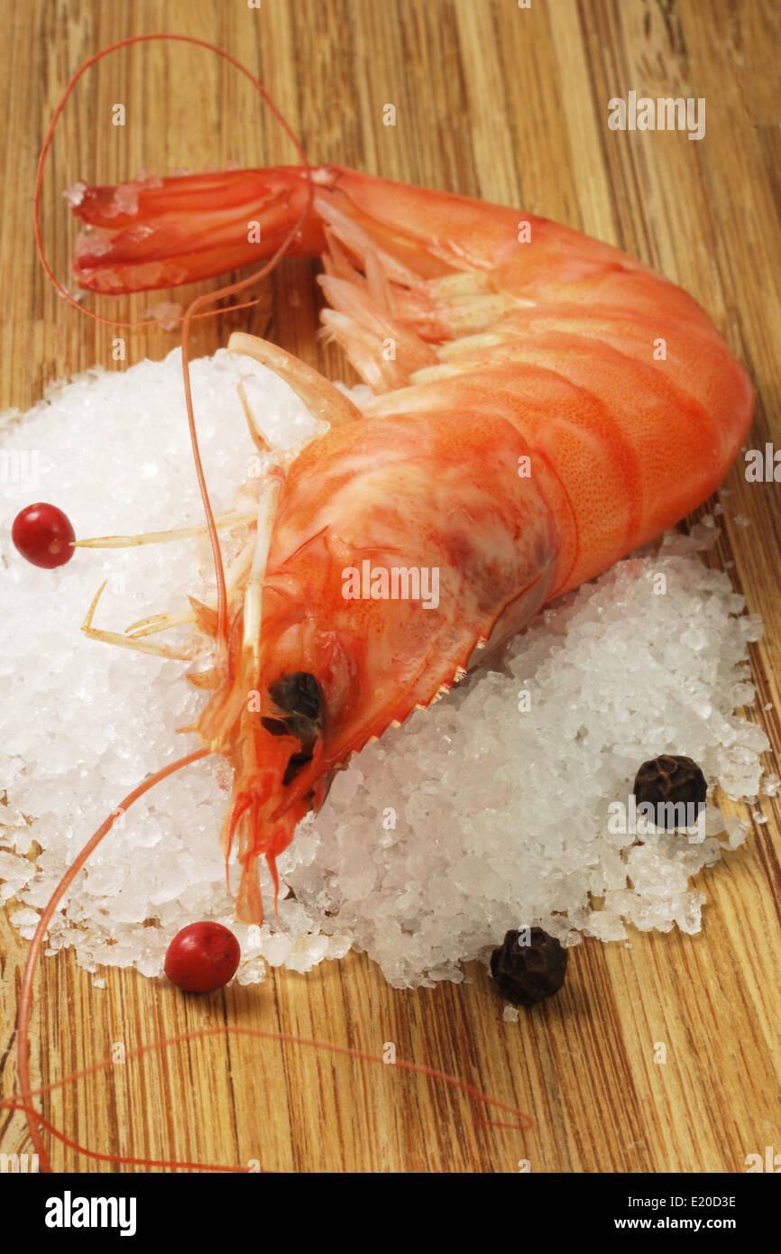 Single shrimp on bamboo board Stock Photo - Alamy