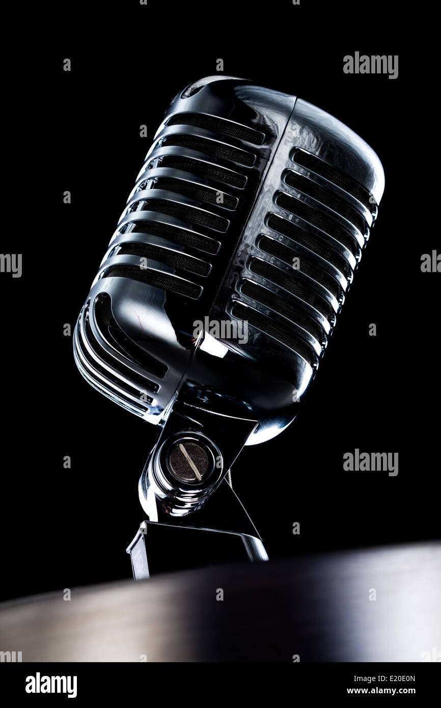 Retro Mic close up on black Stock Photo - Alamy