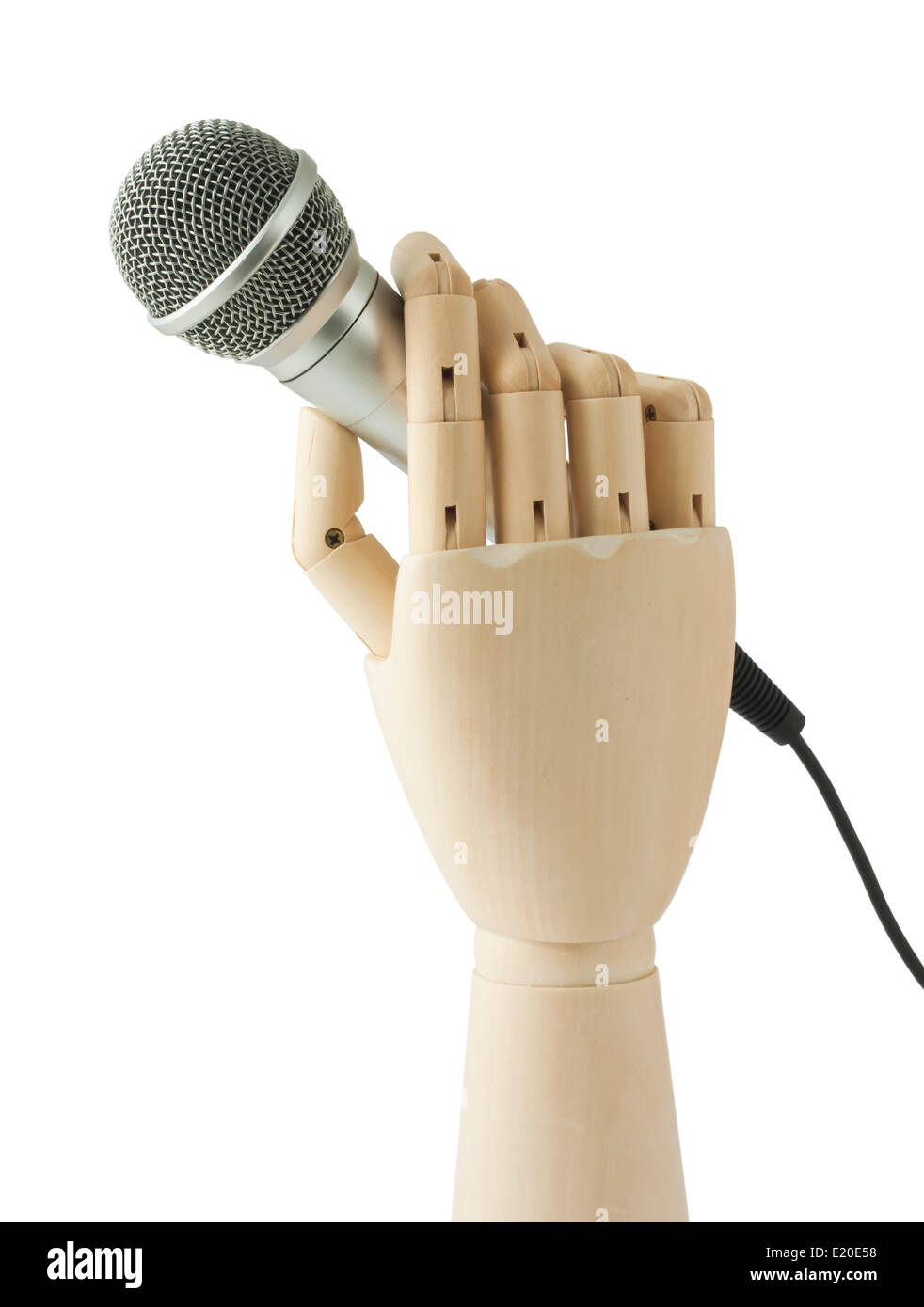 wooden hand holding a microphone Stock Photo - Alamy