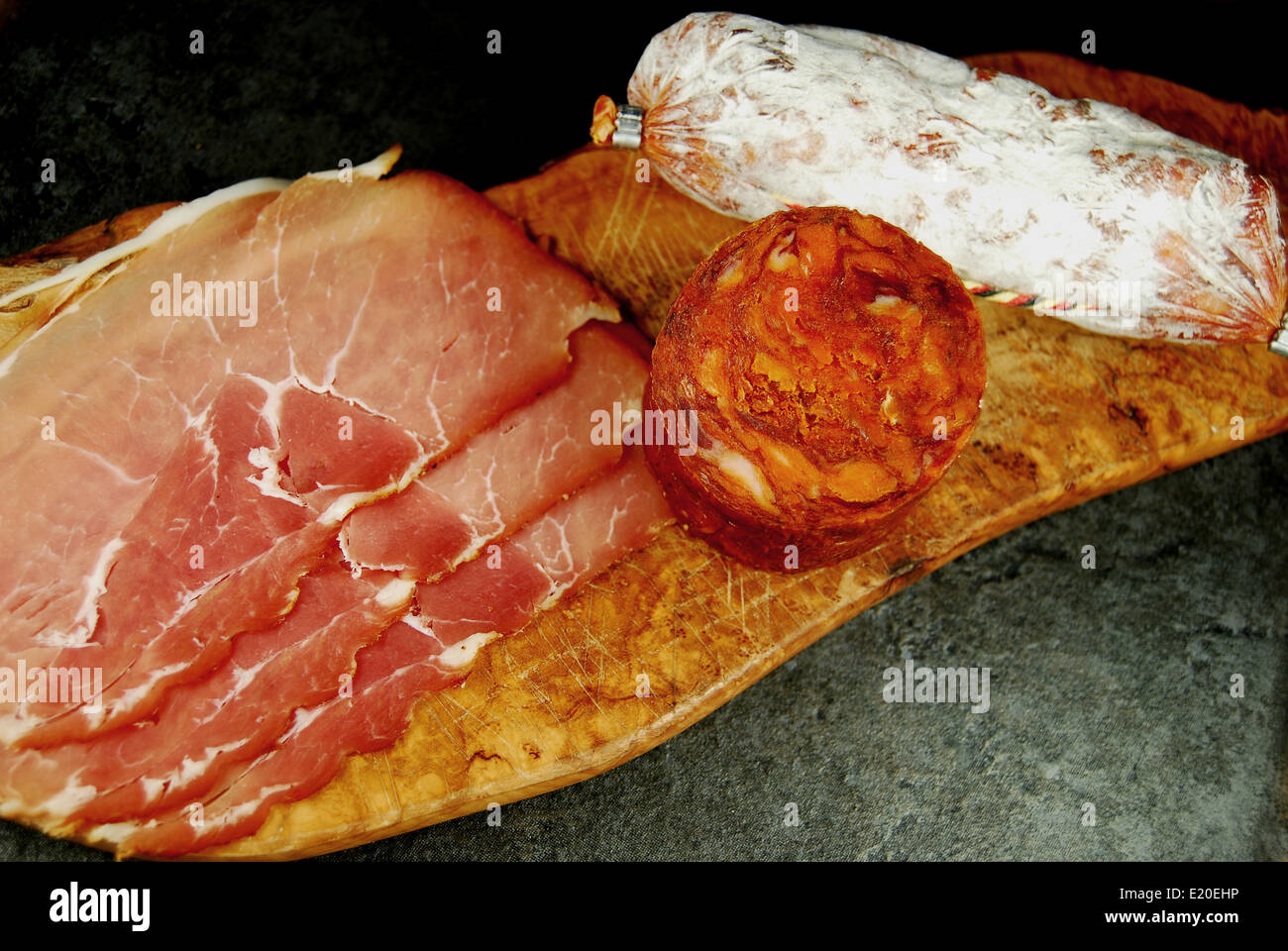 Black Forest ham, Chorizo and Salami Stock Photo - Alamy