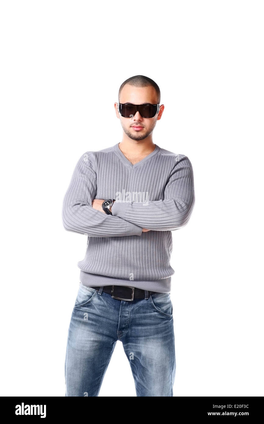 Casual Man Standing On White Stock Photo - Alamy