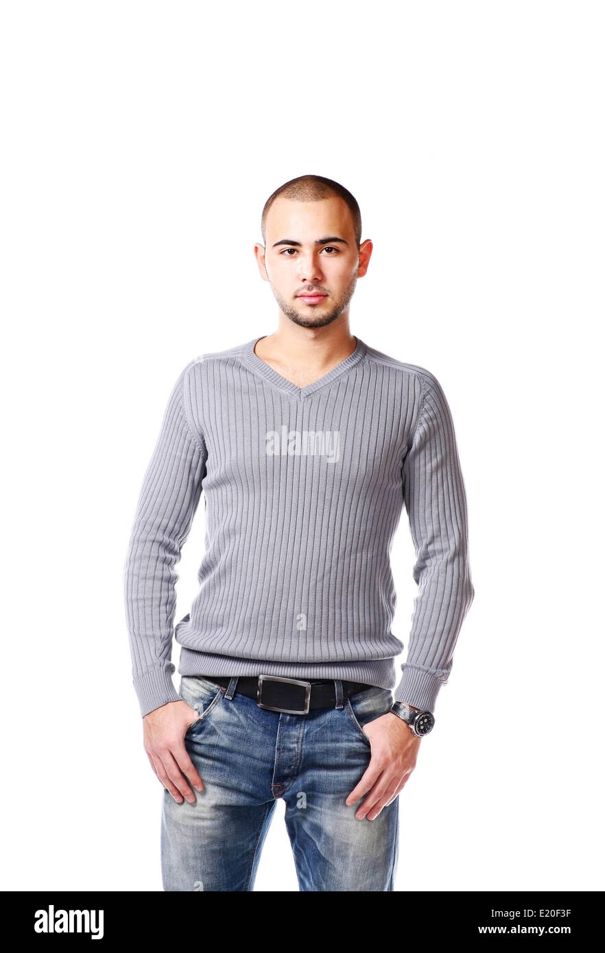 Casual Man Standing On White Stock Photo - Alamy
