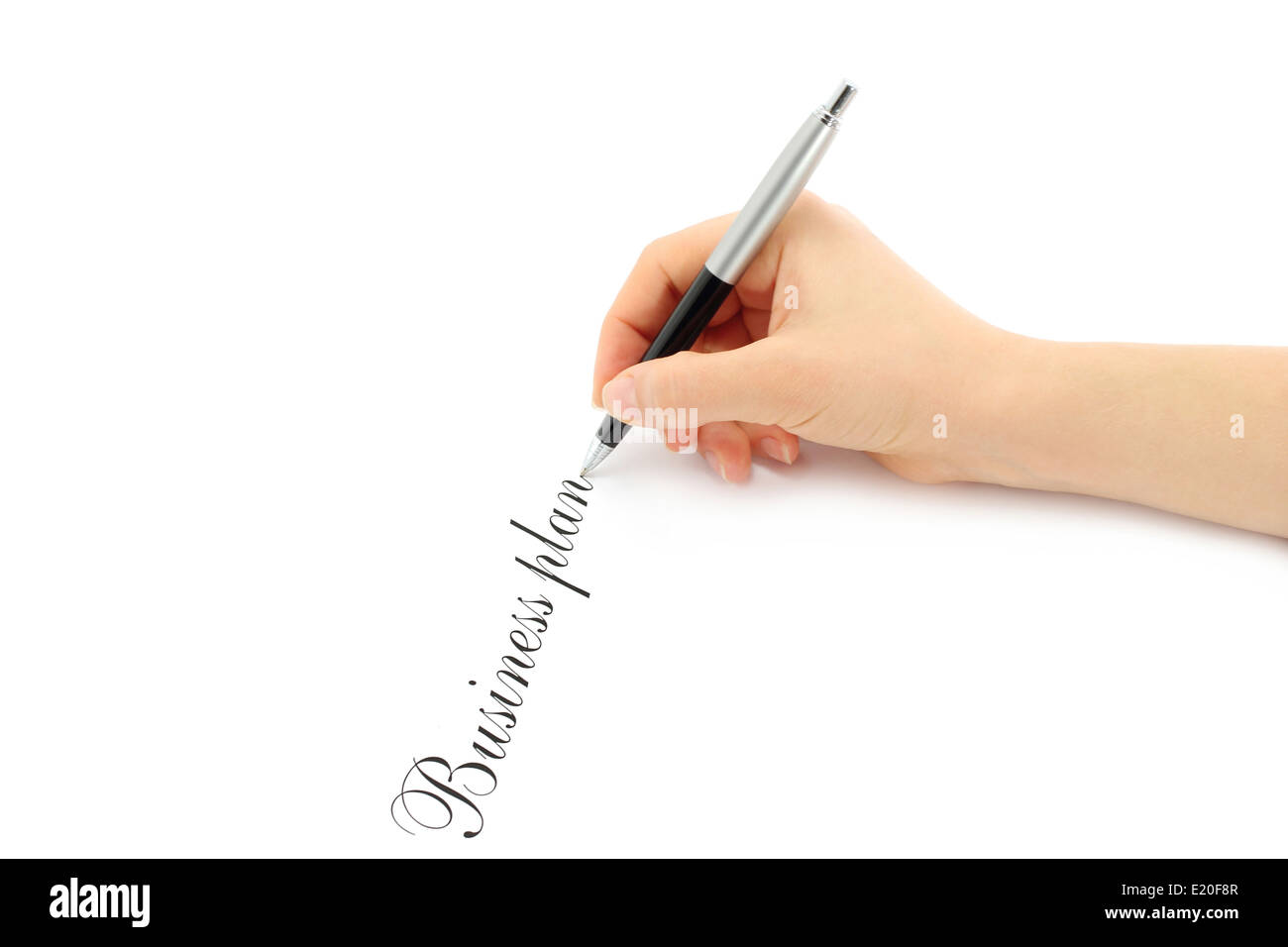 Writing woman hand on a white background Stock Photo - Alamy