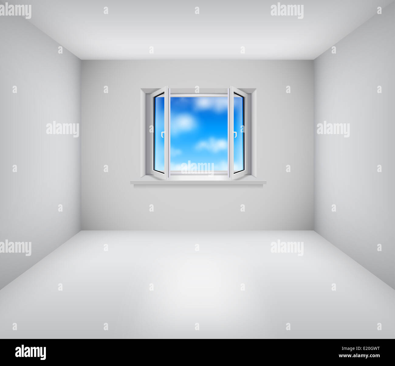 Empty white room with open window Stock Photo - Alamy