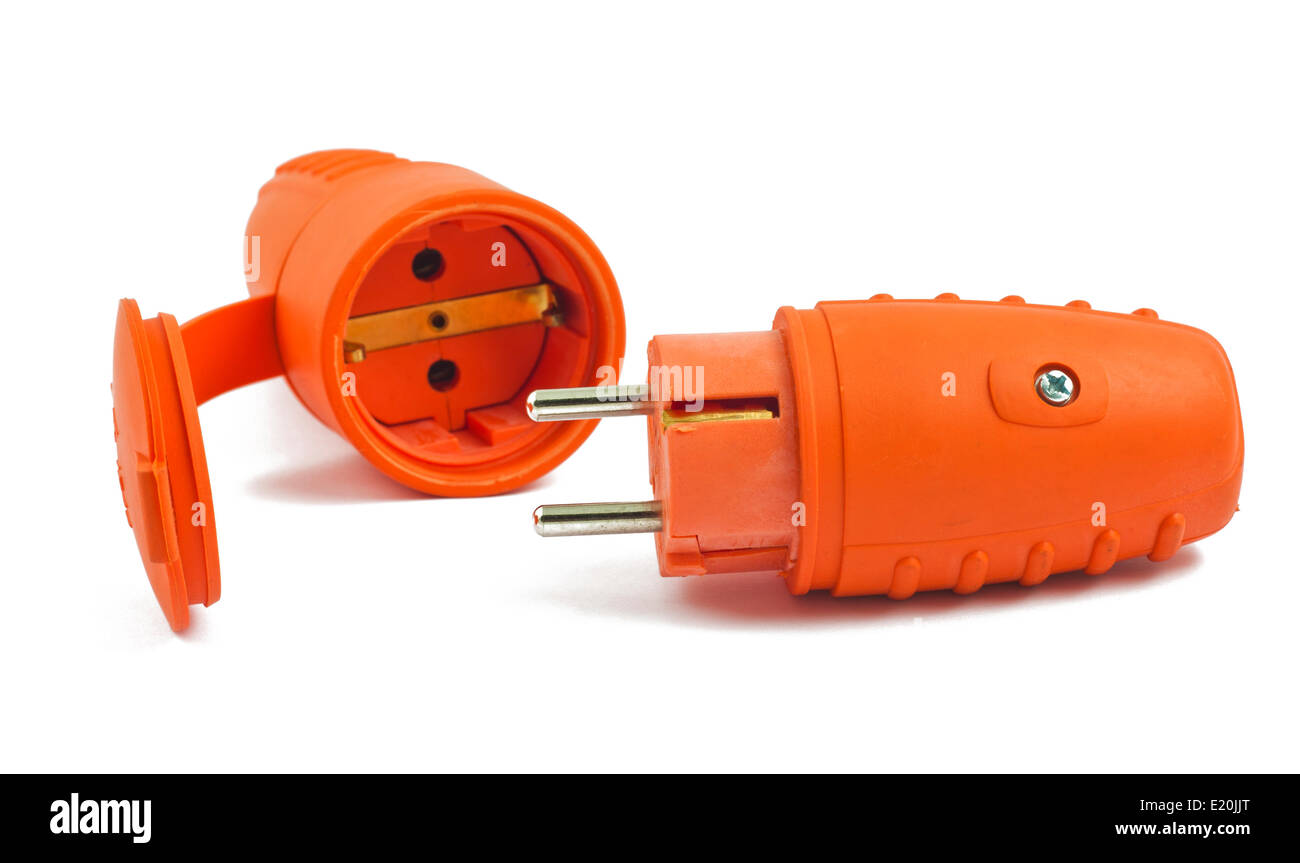 The orange plug and the socket on white Stock Photo - Alamy