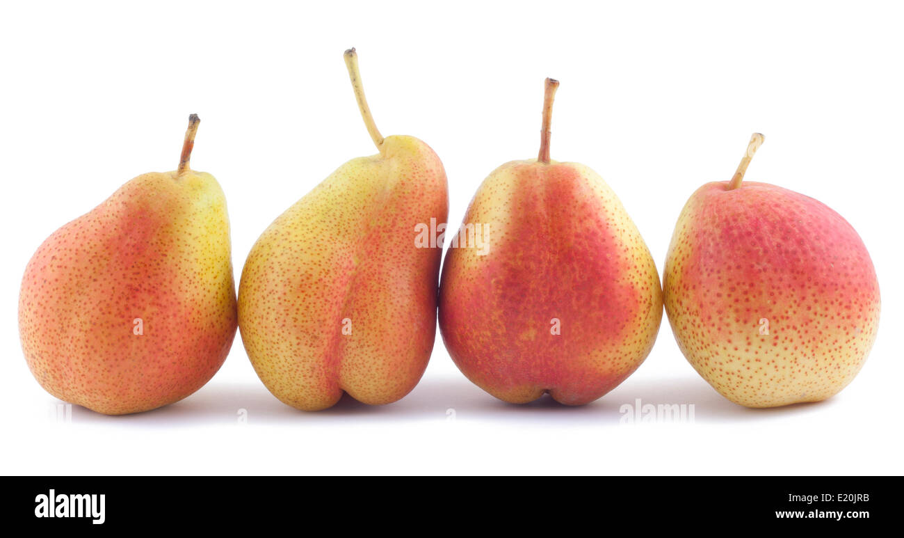 Four pears in a rank on white background Stock Photo - Alamy