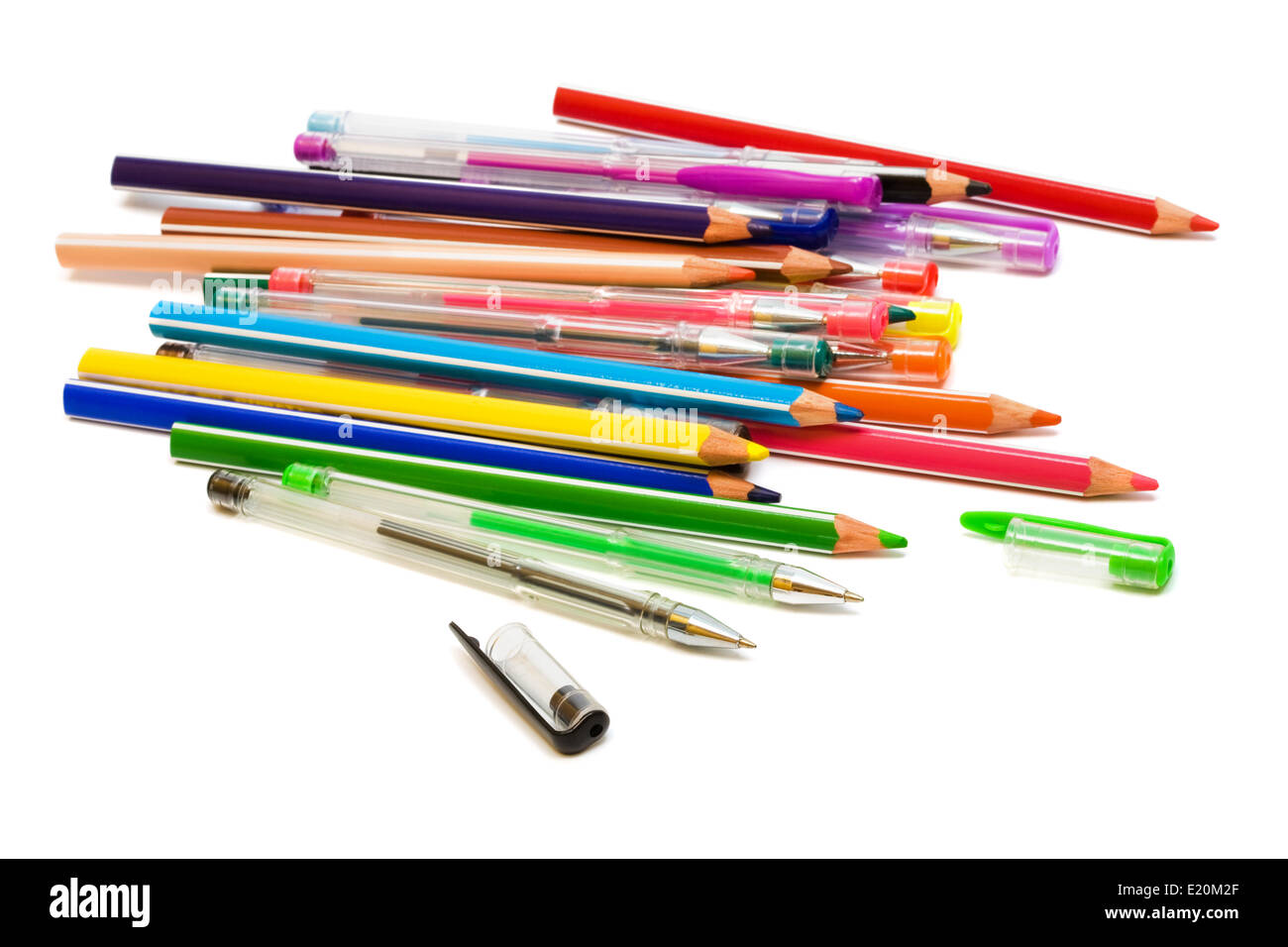 Color pencils and pens Stock Photo - Alamy