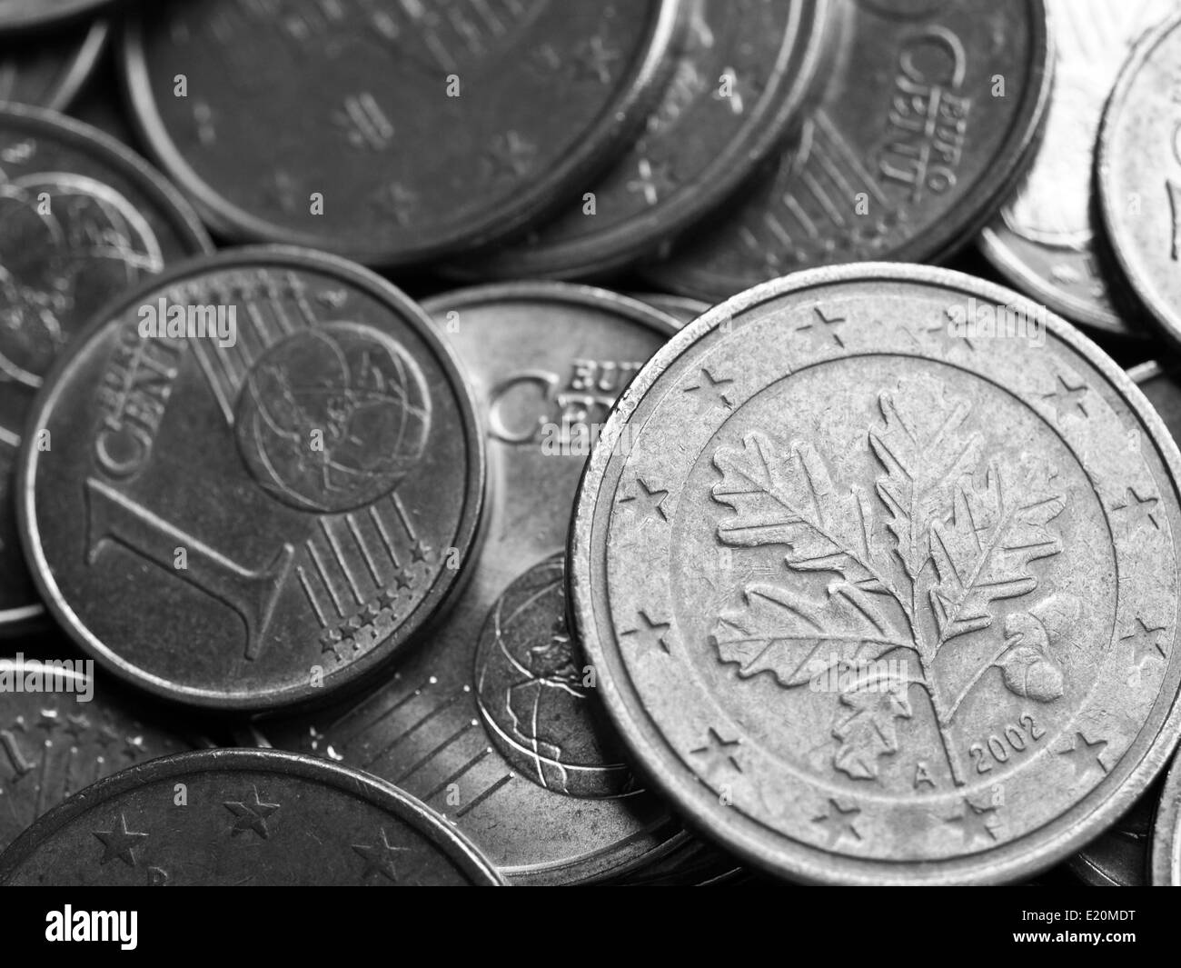 Euros coins Black and White Stock Photos & Images - Alamy