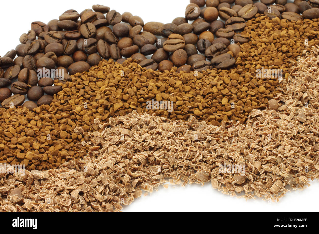 Grated chocolate and coffee path on a white background Stock Photo - Alamy