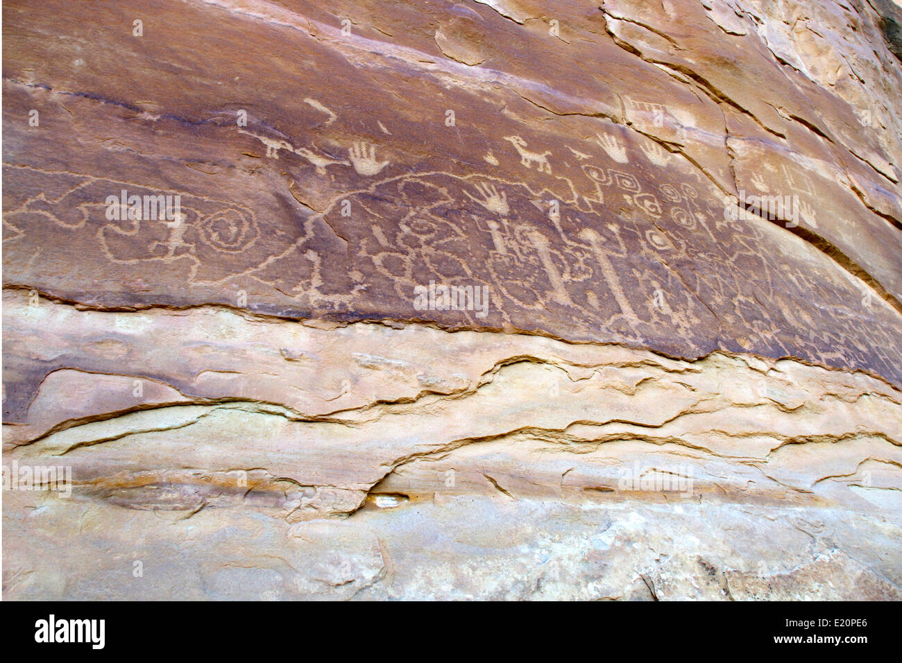 Panel of Native American Indian petroglyph in Mesa Verde National Park ...