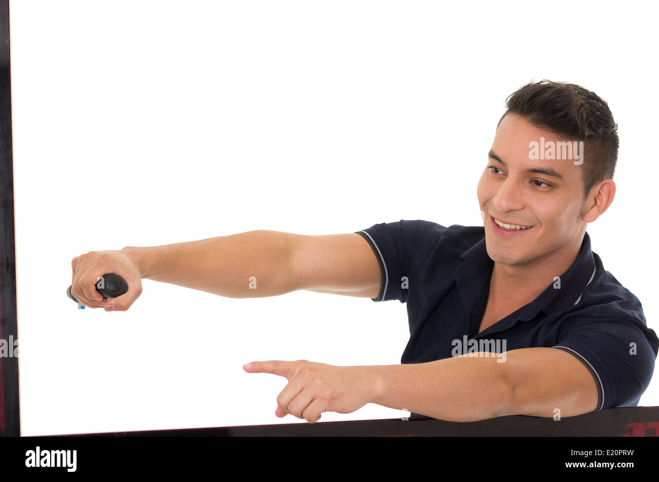 man posing as driving car pointing Stock Photo - Alamy