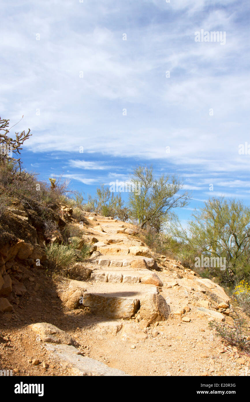 Stairs apparently going endlessly to the sky along desert landscape ...