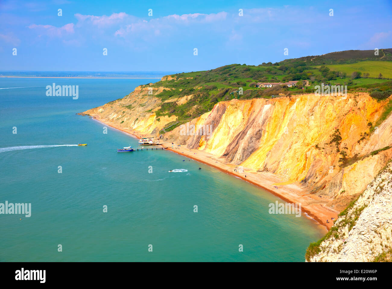 Alum Bay Isle of Wight beautiful beach and multi-coloured rocks next to ...