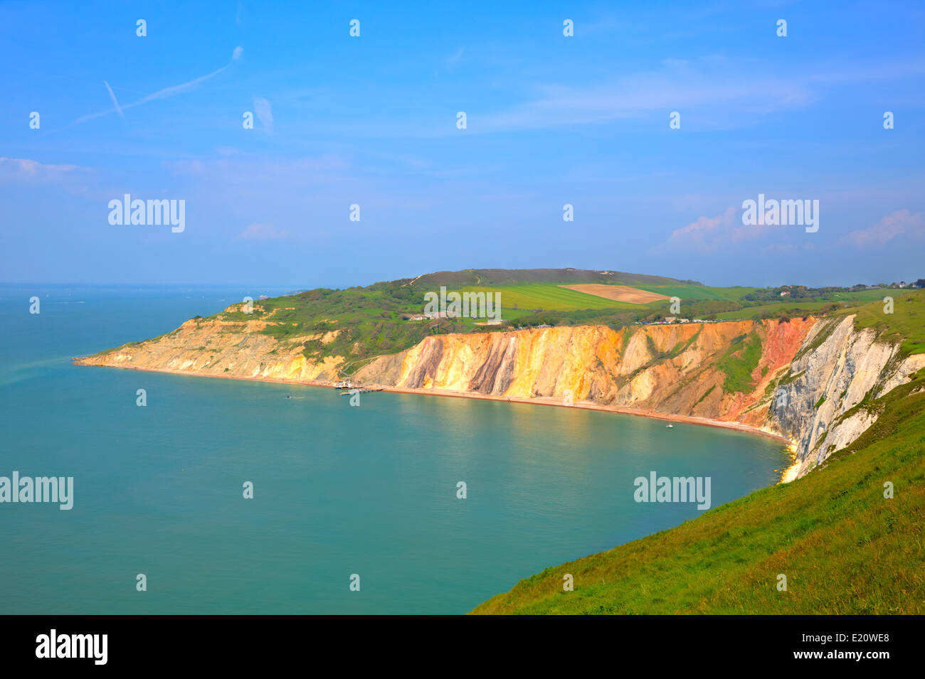 Alum Bay Isle of Wight beautiful beach and multi-coloured rocks next to ...