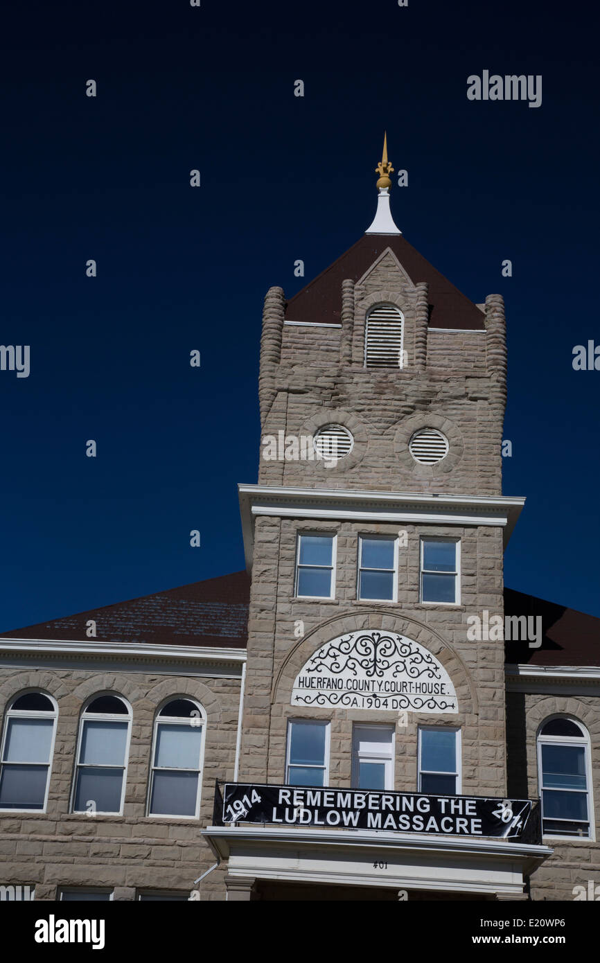 Walsenburg, Colorado - A banner on the Huerfano County Courthouse marks ...