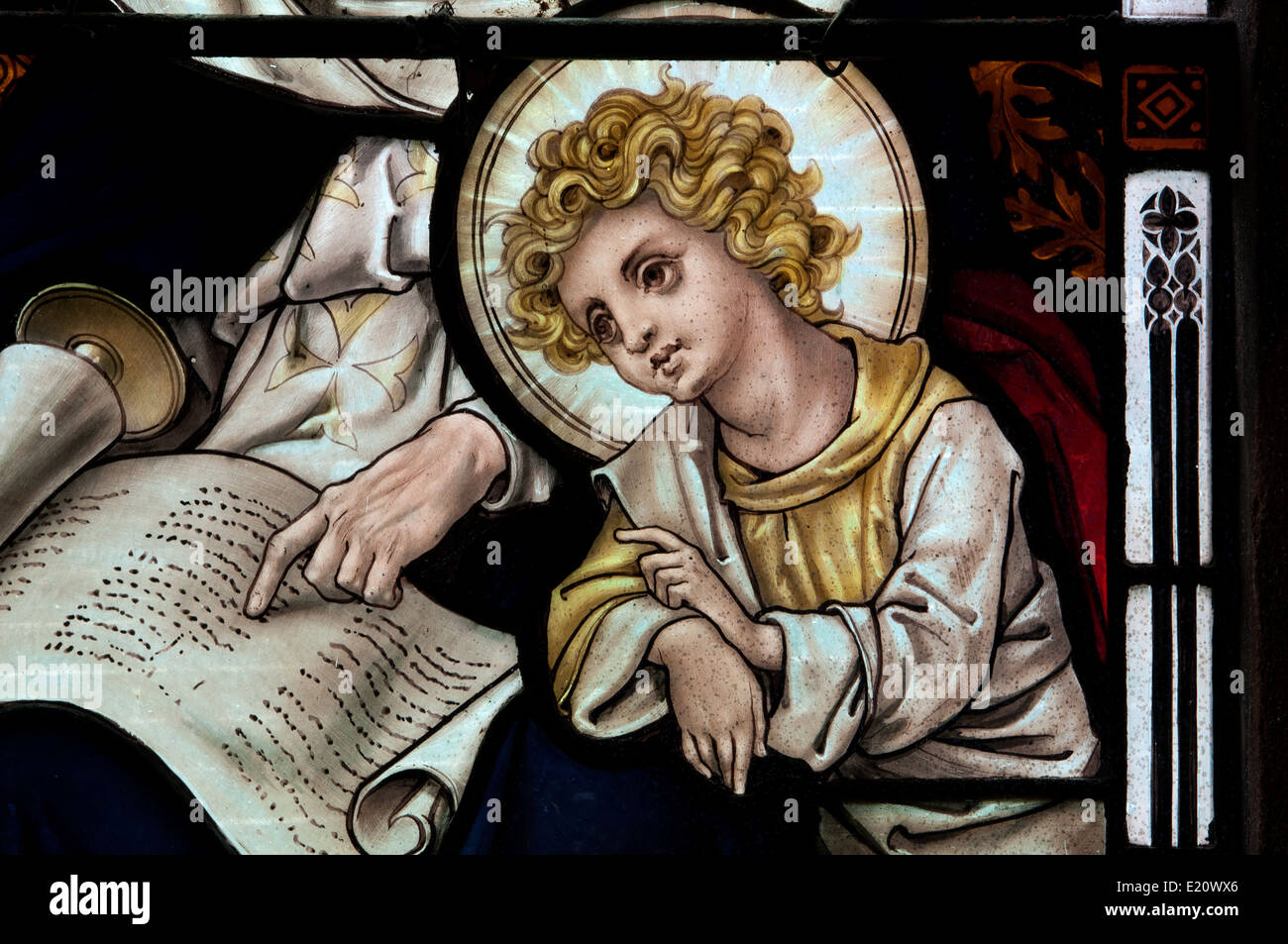 Timothy stained glass detail in St. Michael`s Church, Stockton ...