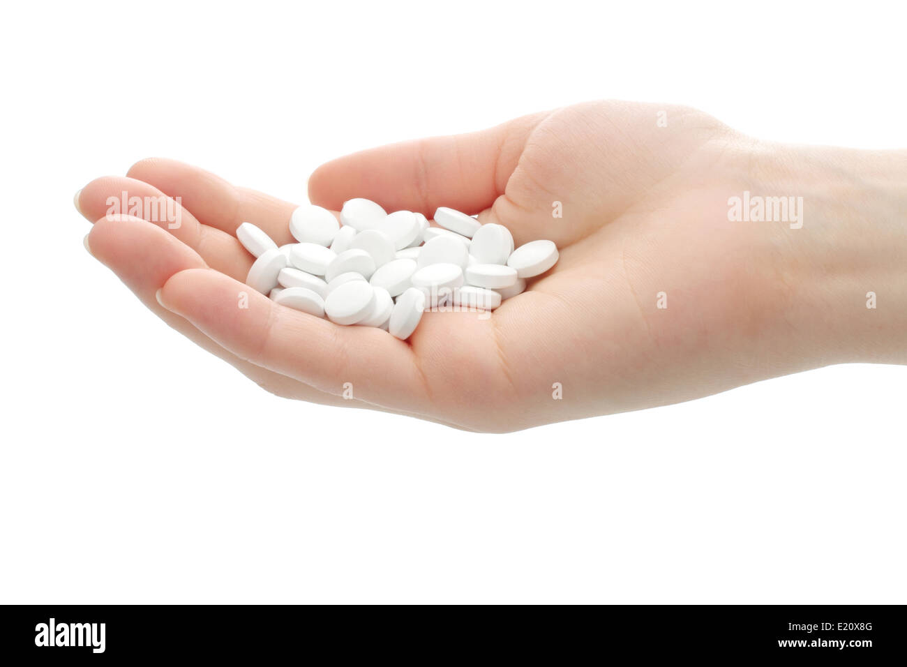 Hand with pills isolated on white background Stock Photo - Alamy