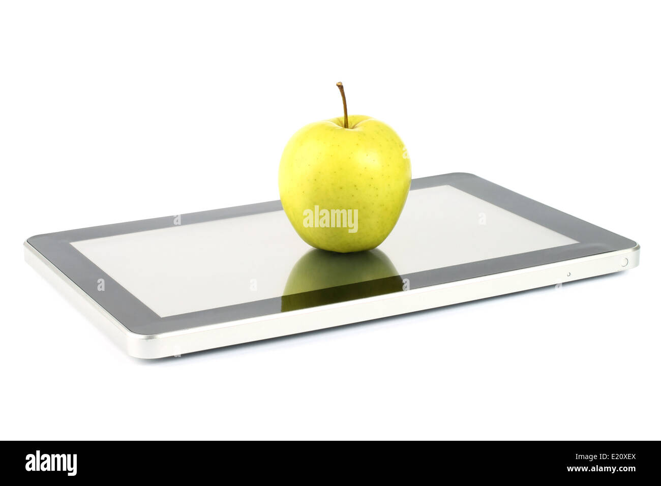 Touch screen device with apple on white background Stock Photo - Alamy