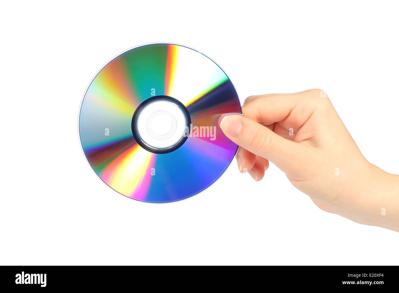 Hand with cd disc on white background Stock Photo - Alamy