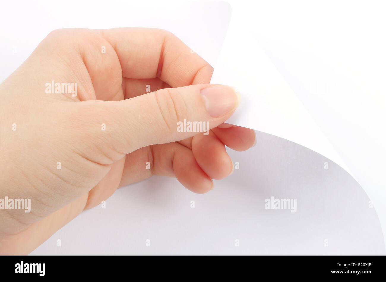 Blank sheet of paper with hand close-up Stock Photo - Alamy