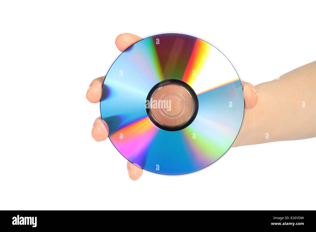 Hand with cd disc on white background Stock Photo - Alamy