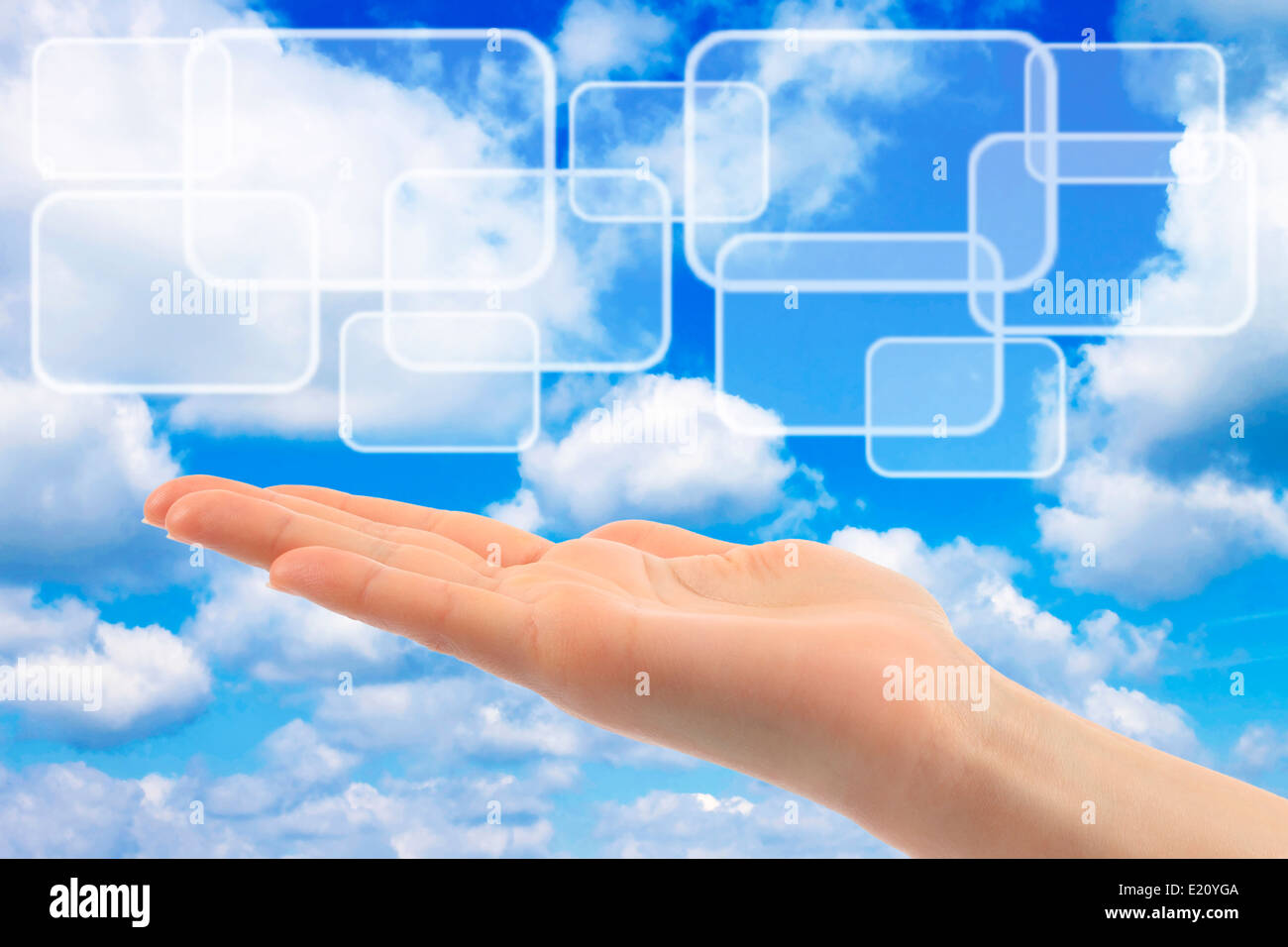Cloud computing concept with woman hand close-up Stock Photo - Alamy