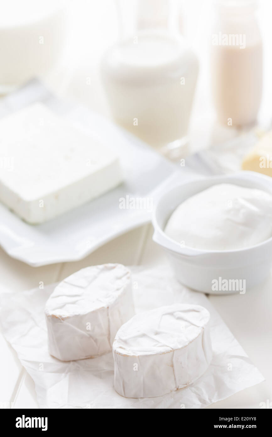 Assortment dairy products milk cheese hi-res stock photography and ...