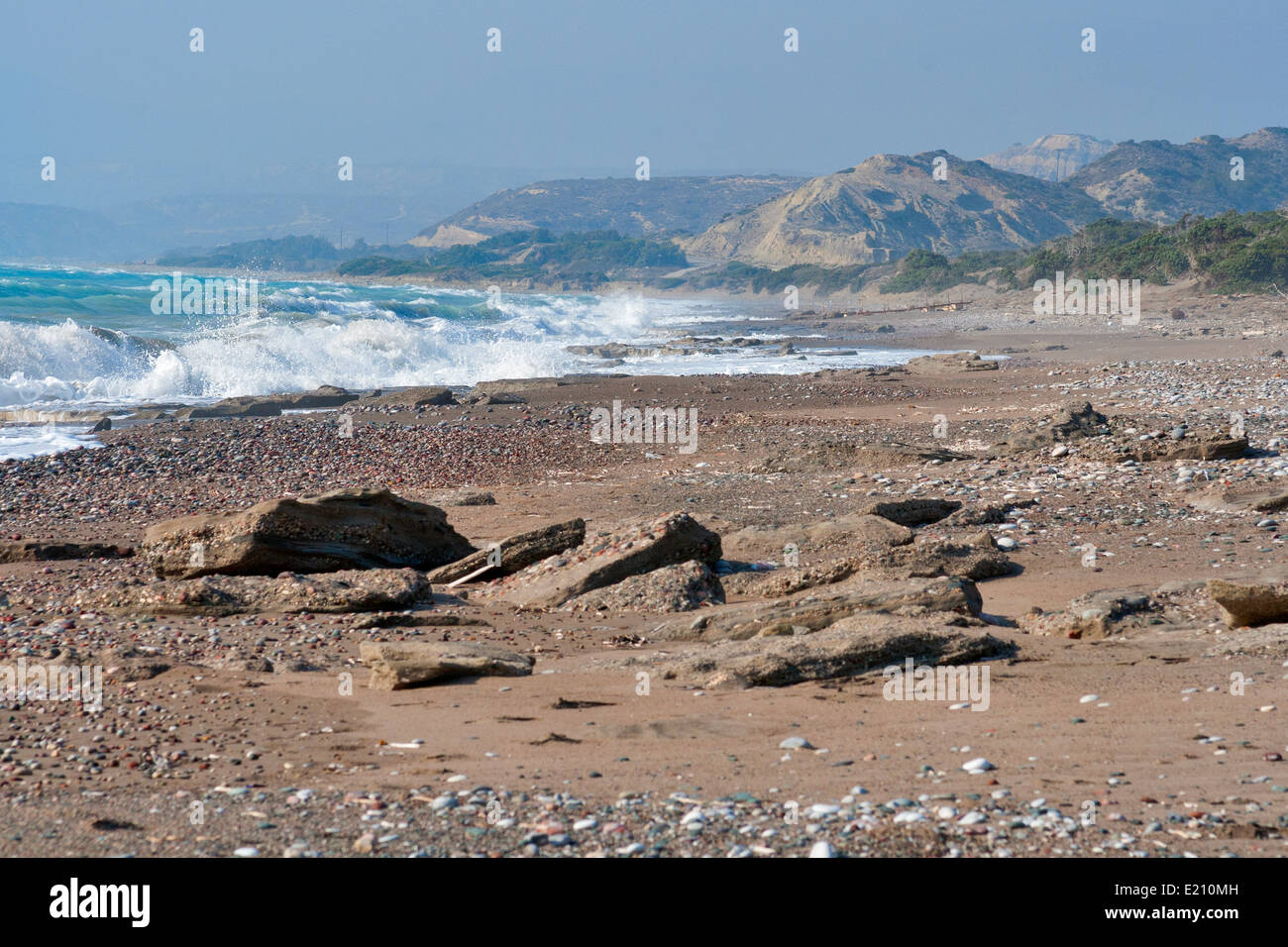 Storm on sea beach, Rhodes, Greece Stock Photo - Alamy