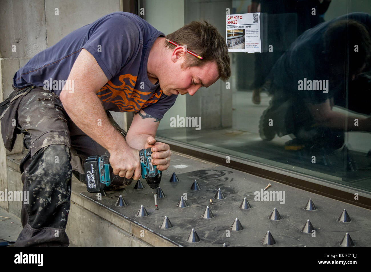 London, UK. 12th June 2014. Tesco removes anti-homeless spikes from ...