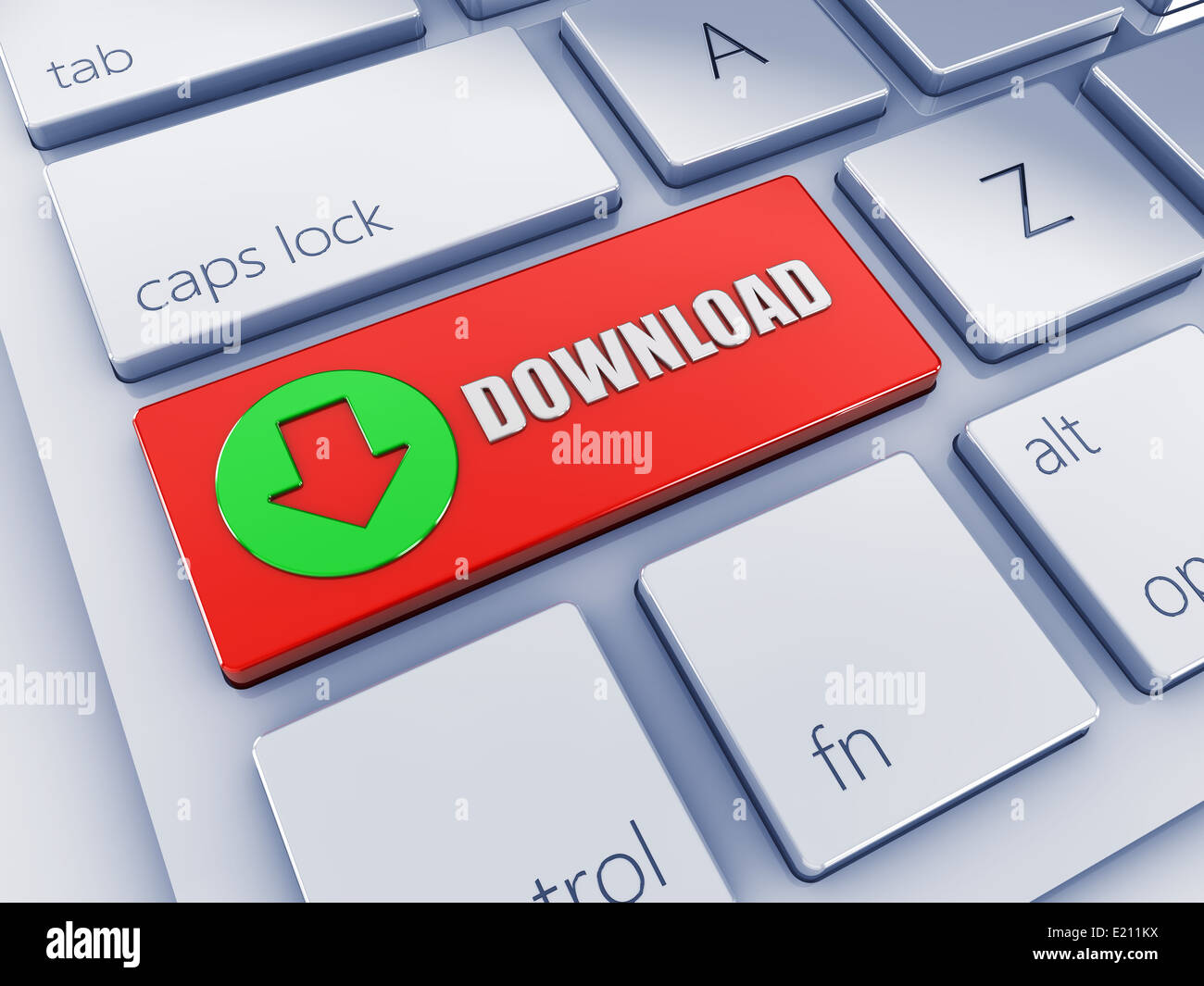 Red download key with green icon , 3d computer keyboard Stock Photo - Alamy