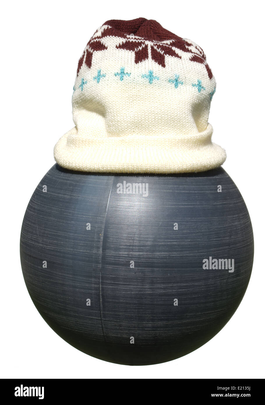 Ski sports cap on a plastic ball black isolated on white background ...