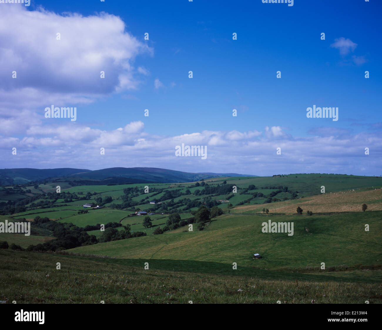 A view across The Shropshire Hills near The village of Clun from near ...