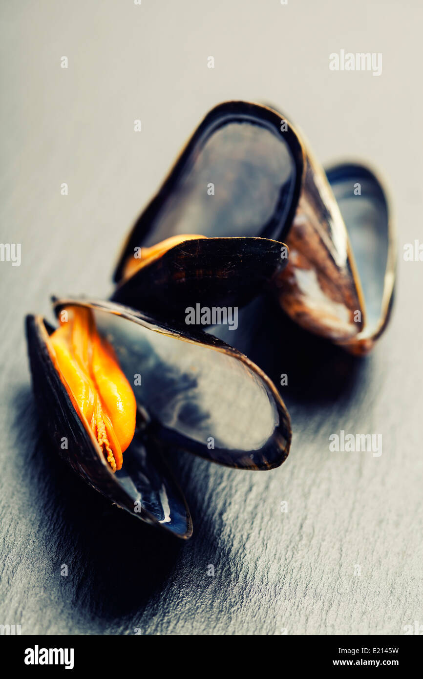 Cooked Mussels In Black Shells High Resolution Stock Photography and ...