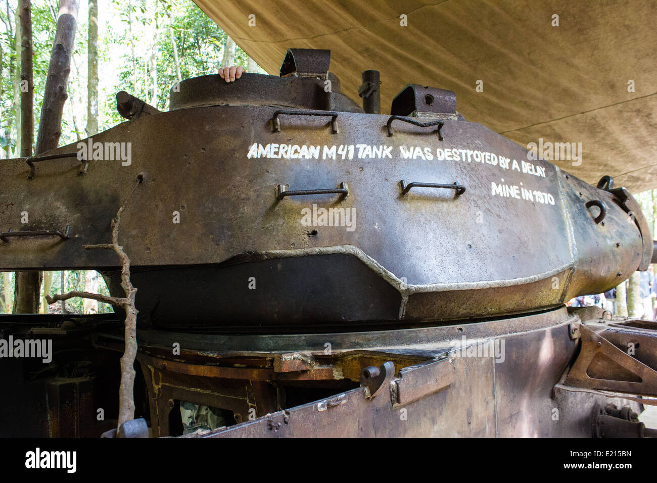 A destroyed American tank on display at the Cu Chi Tunnels in Ho Chi ...