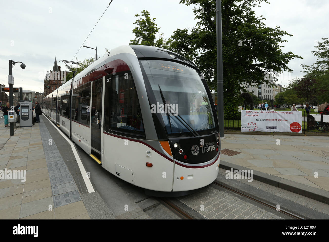 Image of the new Edinburgh Trams service in operation on a street in ...